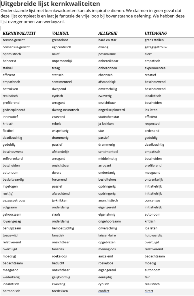 Kernkwaliteiten (voorbeelden) – XL-Growth B.V.